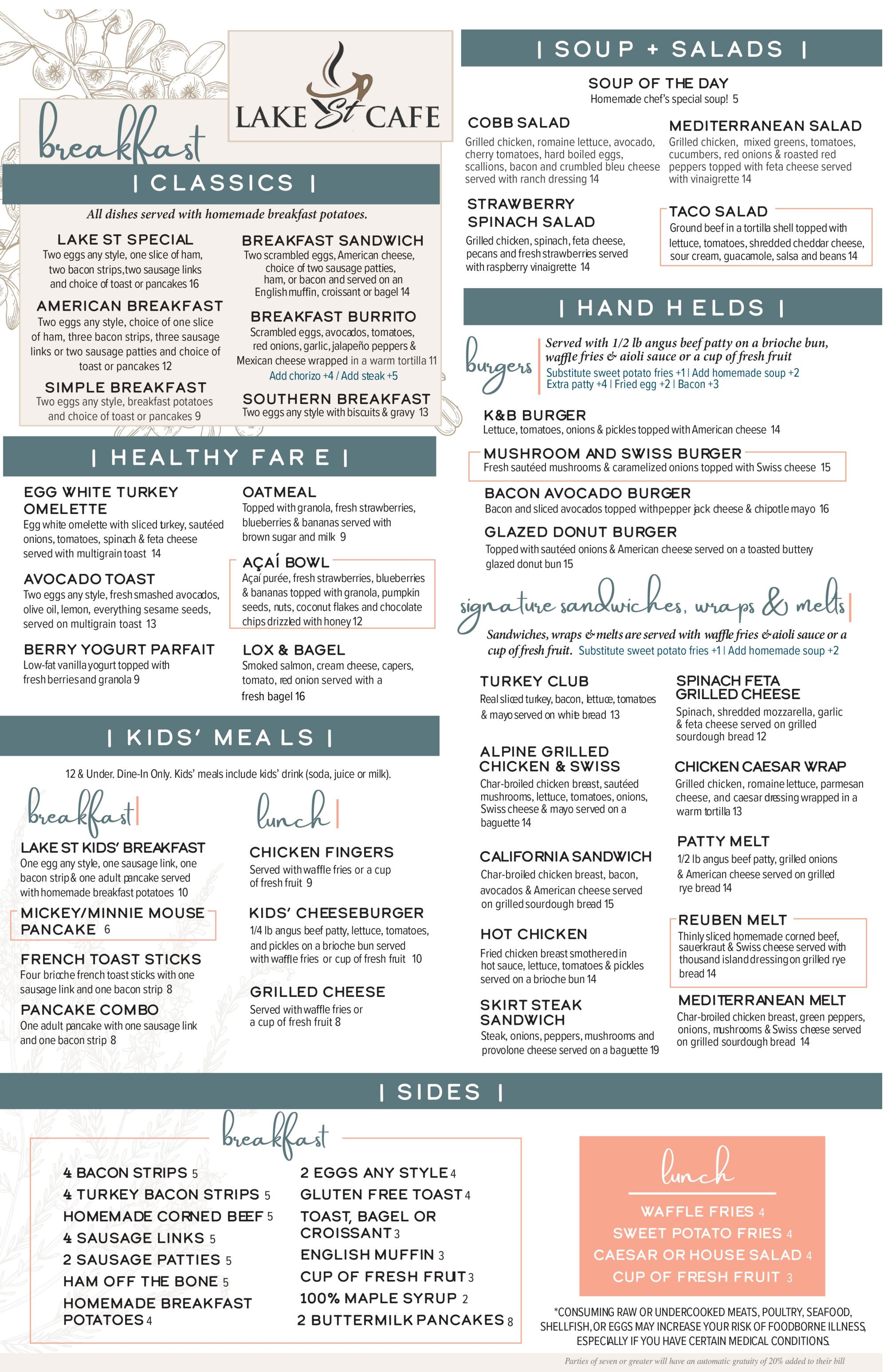 Menu – Lake St Cafe